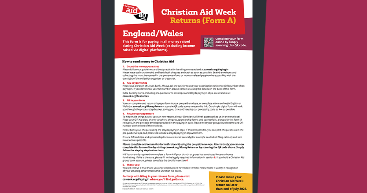 CAW 25 UK: Form A - England and Wales - Christian Aid Fundraise
